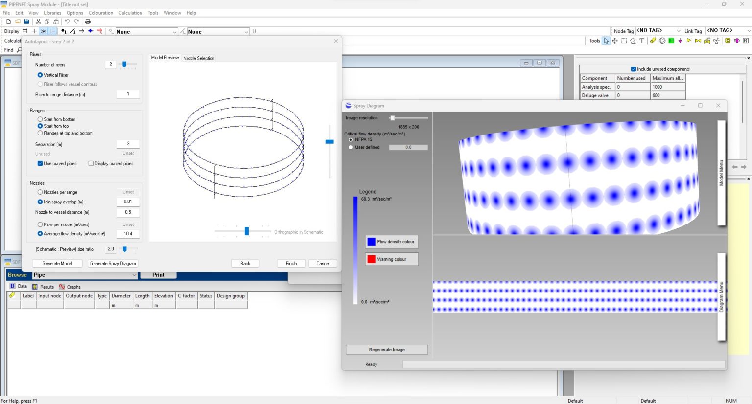 PIPENET Spray/Sprinkler software hydraulic analysis of firewater systems