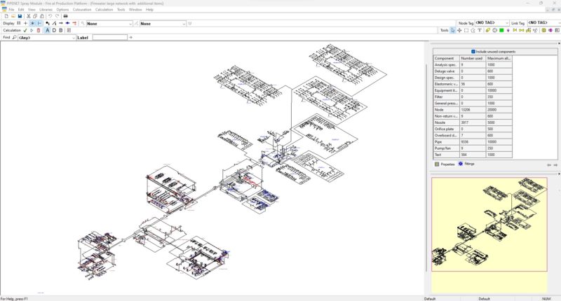PIPENET Spray/Sprinkler software hydraulic analysis of firewater systems